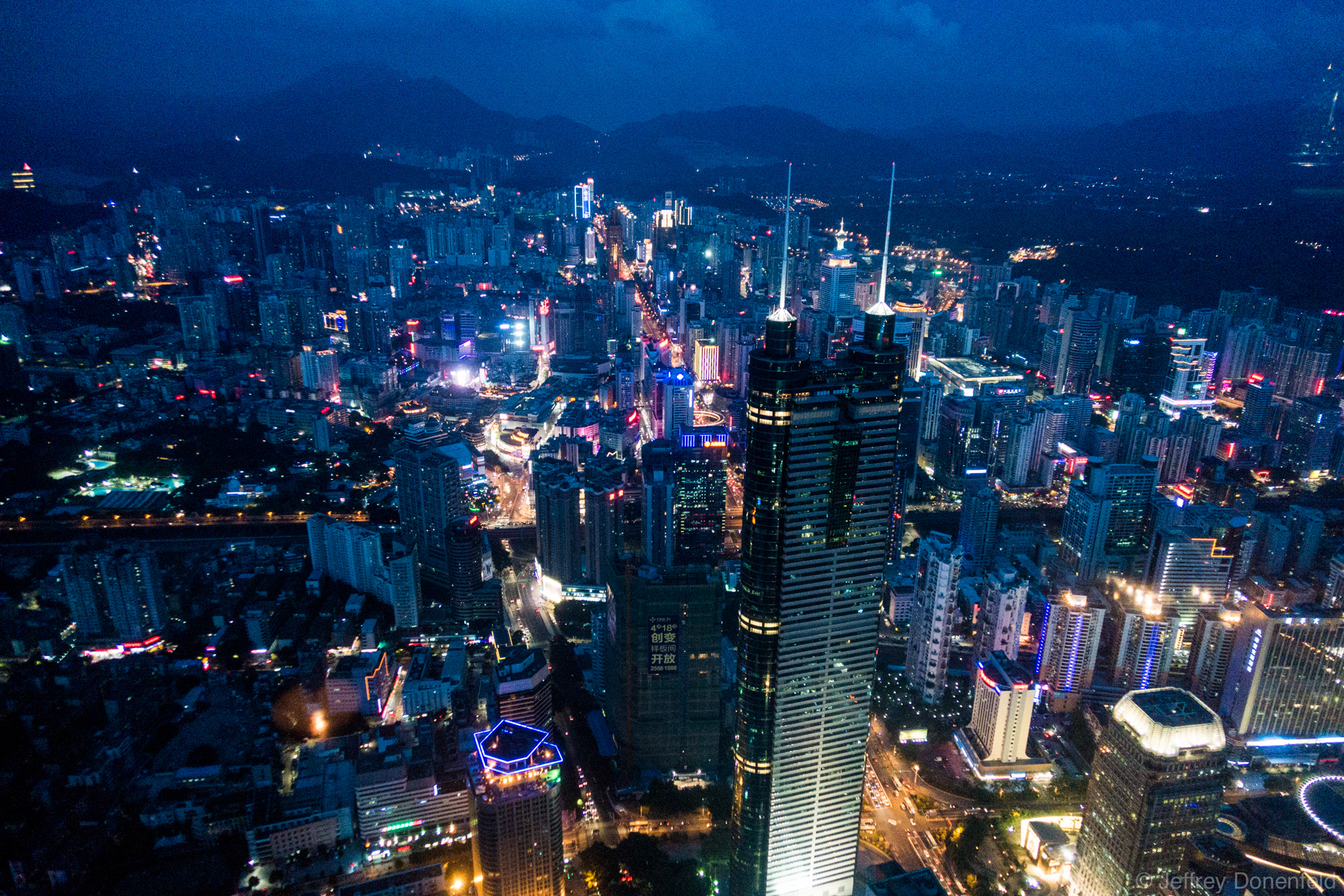 Looking out over Shenzhen, China from the top of the KK100 Building ...